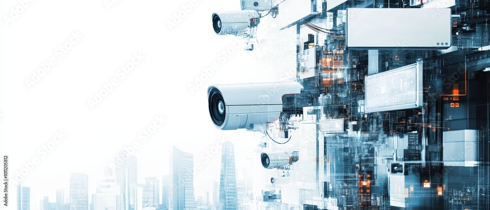 Futuristic CCTV system connected to multiple IoT sensors, ensuring ...
