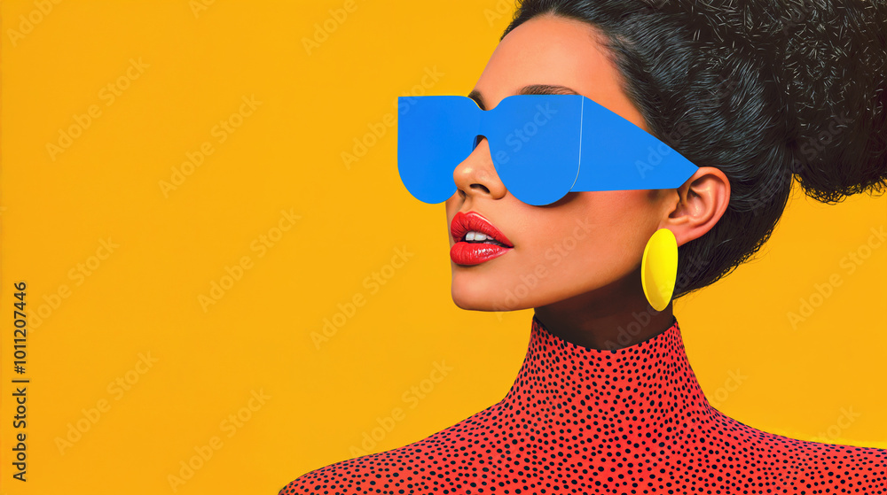 Pop collage Illustration of a beautiful female fashion model with ...