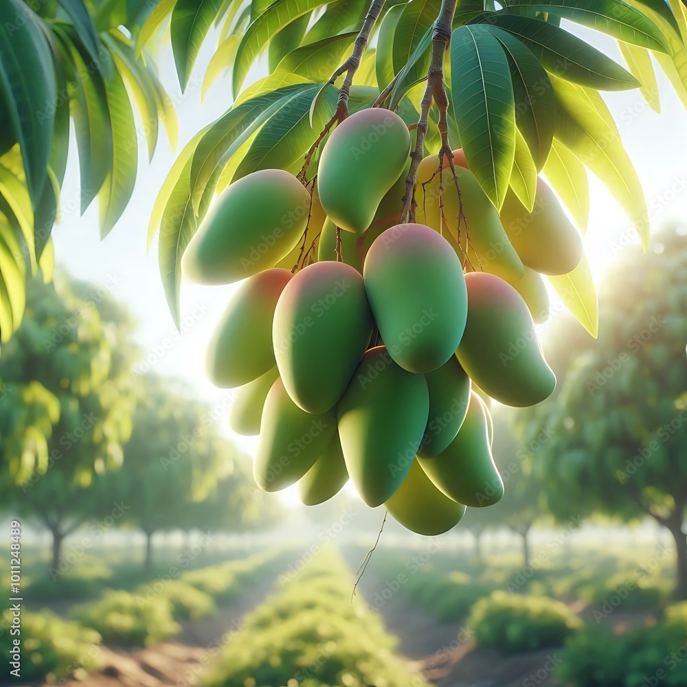 Palmer mango tree branch with clusters of ripe mangoes hanging from ...