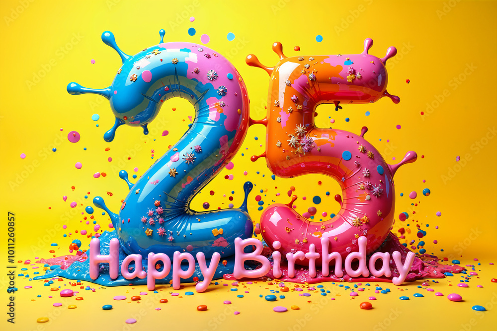25th birthday card. Colorful and playful birthday celebration with the ...