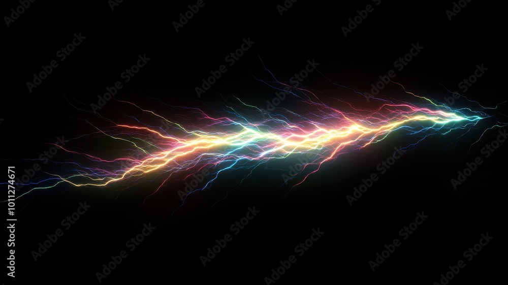 Rainbow Lightning Bolt on Black Background, Energy, Power, and ...