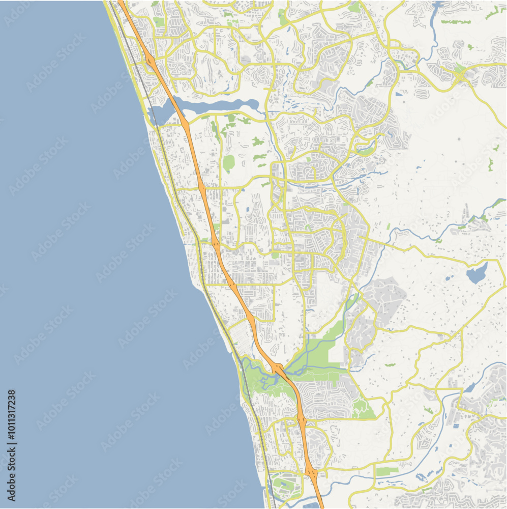 Map of Encinitas in California in a normal road map style. Contains ...