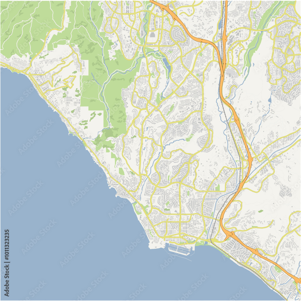 Map of Laguna Niguel in California in a normal road map style. Contains ...