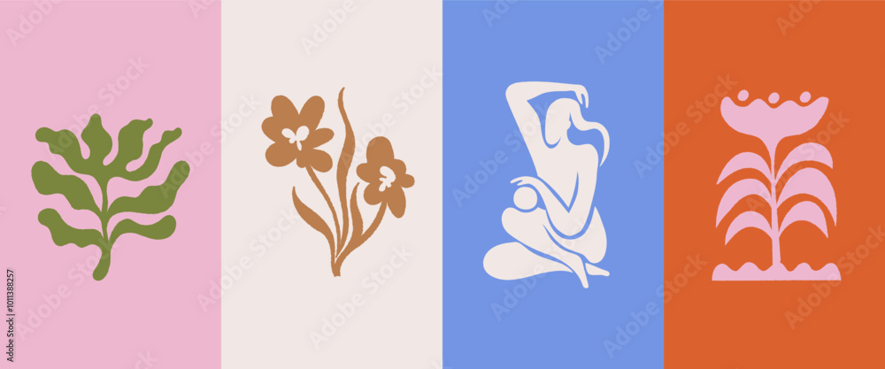 Beautiful female figures abstract cut out print. Vector logo design ...