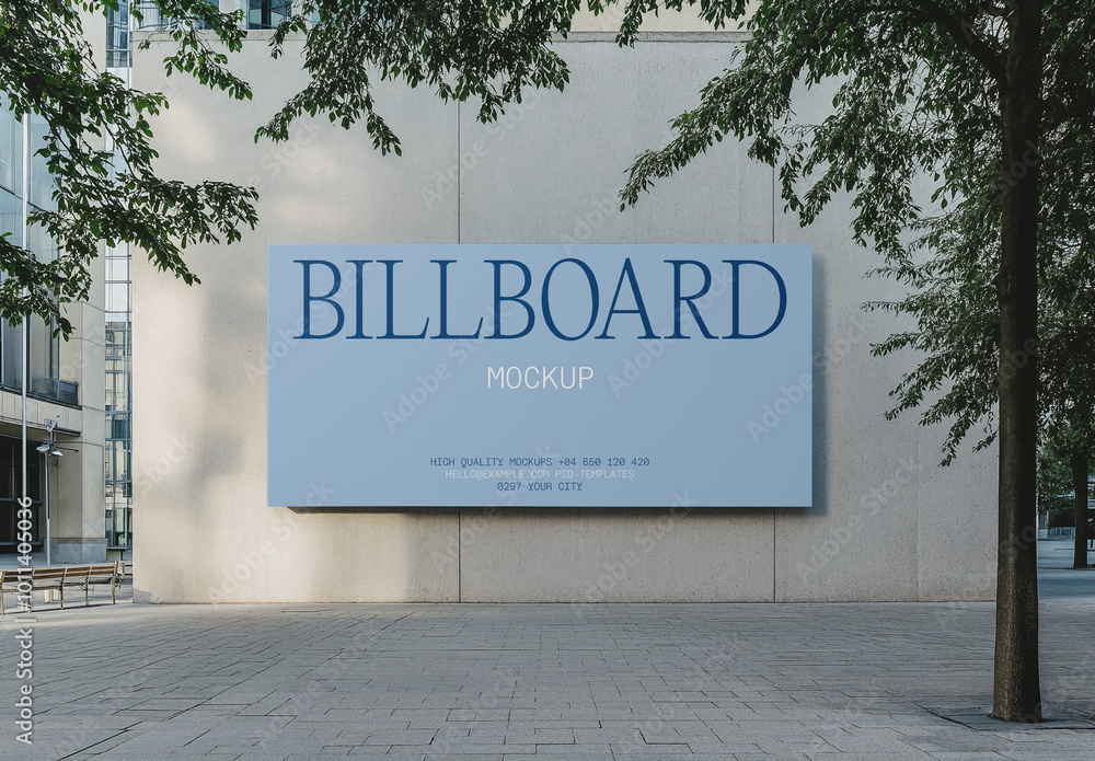 Horizontal Billboard on Concrete Building Mockup Stock Template | Adobe ...