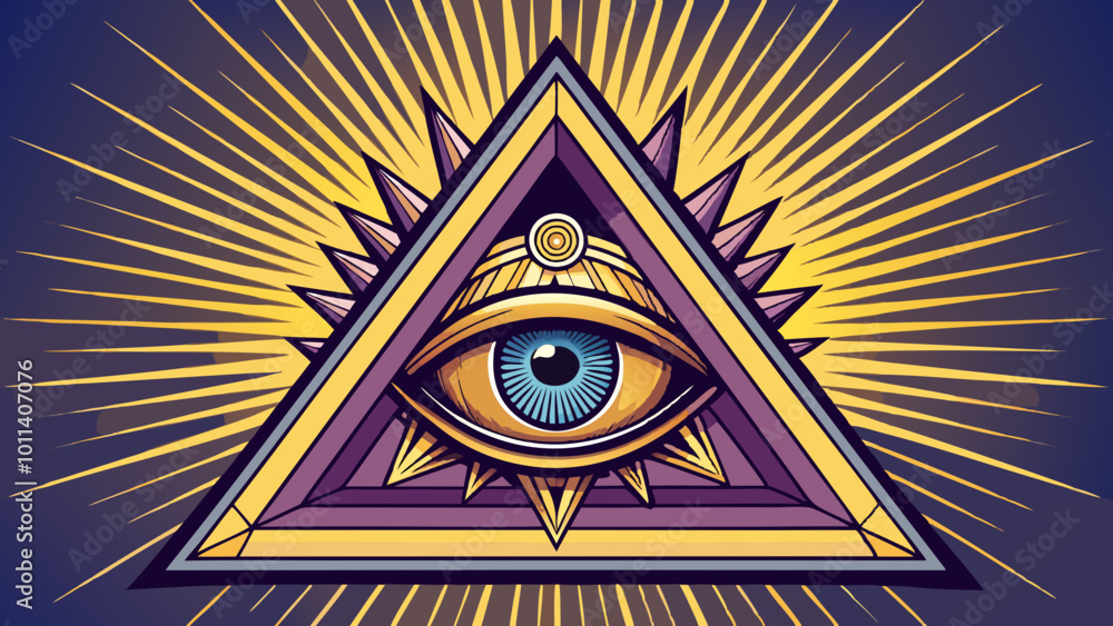 All seeing eye, freemason symbol in triangle with light ray, tattoo ...