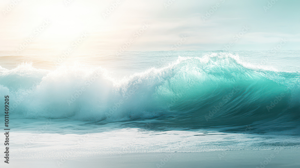 Gentle ocean waves with sun glare on turquoise water, creating a serene ...
