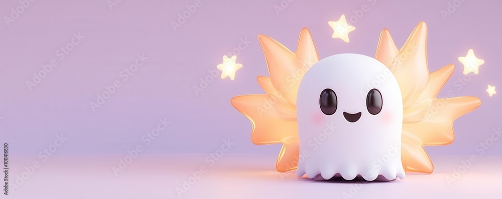 Cute ghost dressed as a fairy in the bottom right corner, surrounded by ...