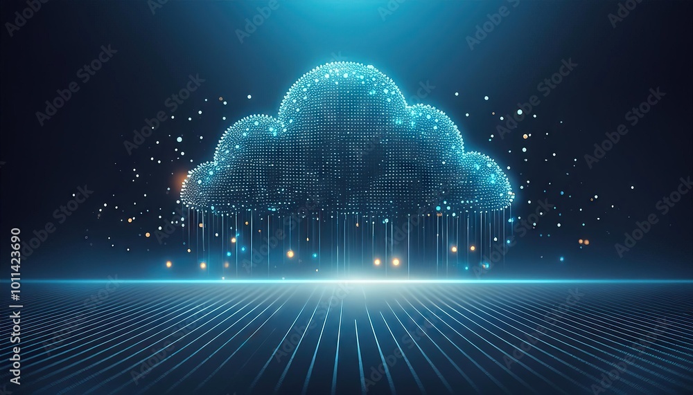 Digital Cloudscape with Sparkling Particles. A digital cloud formed of ...