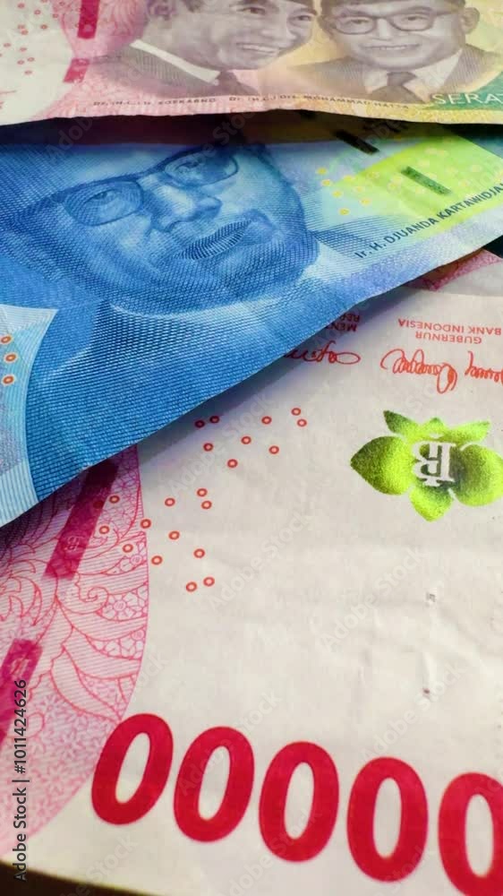 Close Up Rotating Banknotes Pile Of Red Pink One Hundred Thousand and ...