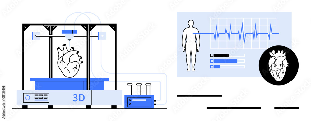 3D printing machine creating a heart model with a digital health ...