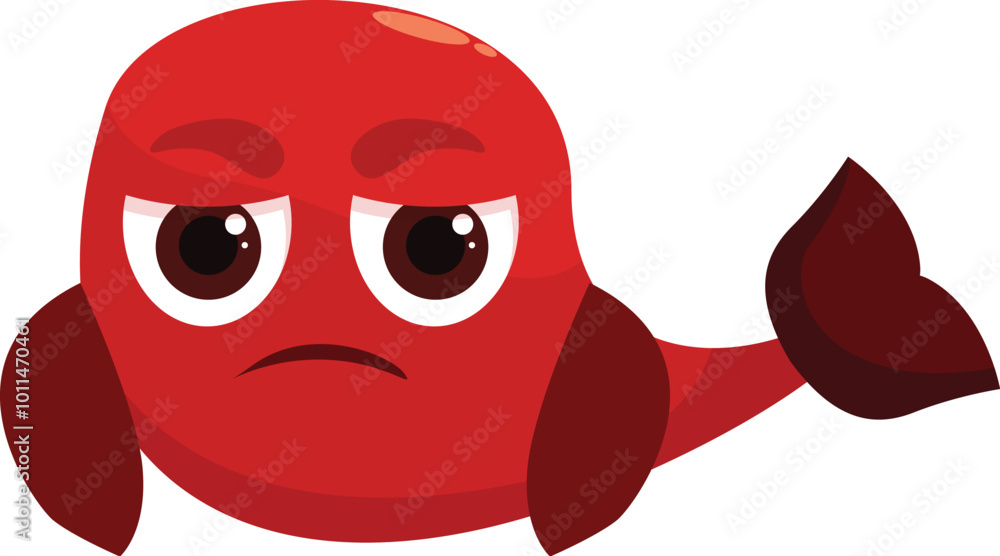 Cartoon illustration of a red whale showing an angry facial expression ...