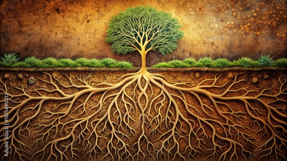 Photo & Art Print A single tree with a sprawling root system reaching ...