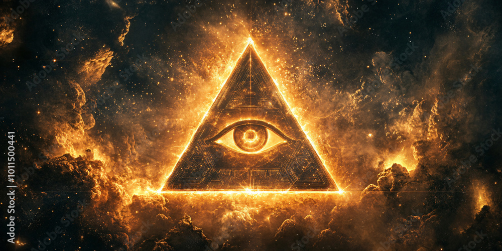 illuminati symbol. A glowing pyramid with an eye inside it ...