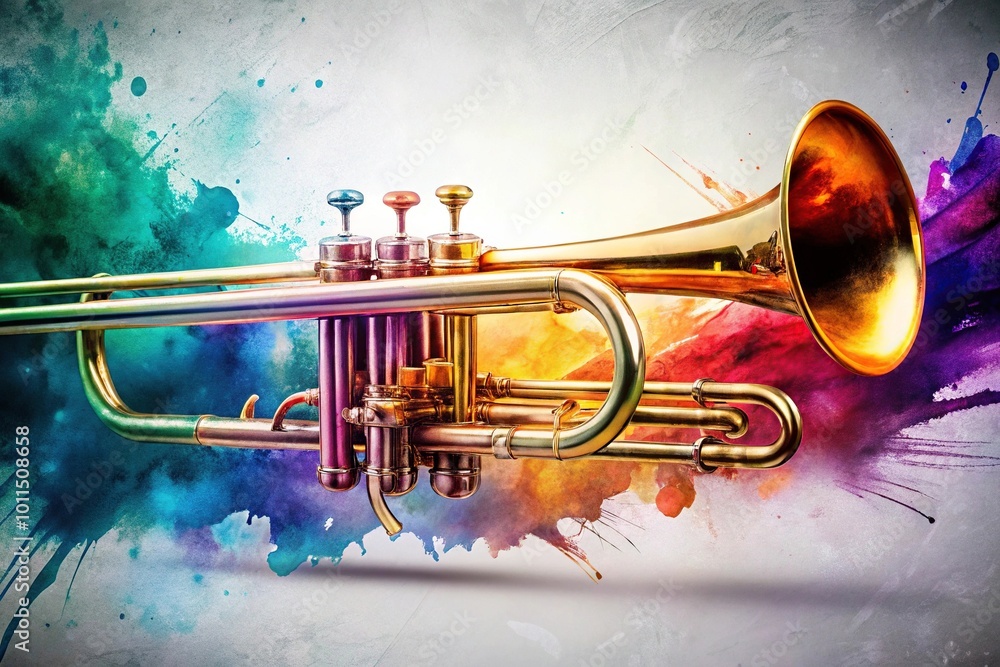 Jazz Trumpet instrument with halftone overlay and color splash hyper ...