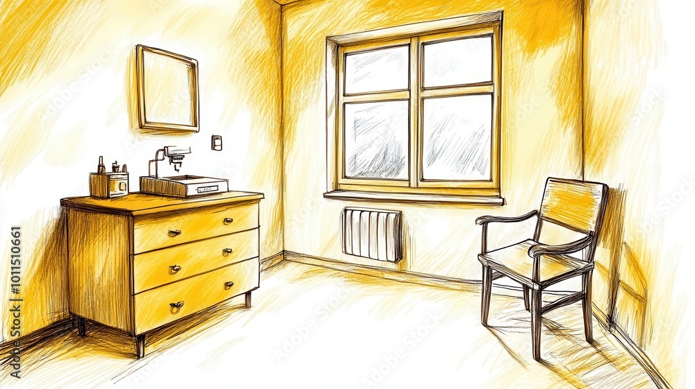 Vintage hospital room with old-fashioned medical equipment, yellowed ...