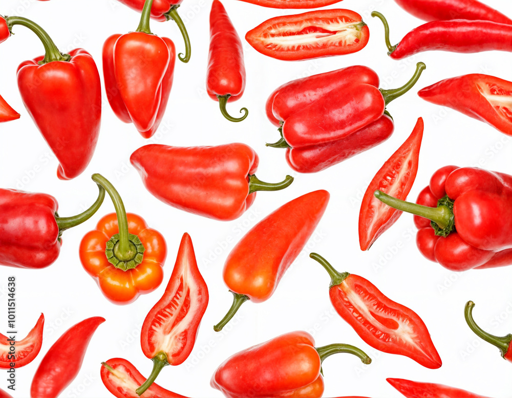 Red chili chilli chilies pepper fruit vegetable, many angles view side ...