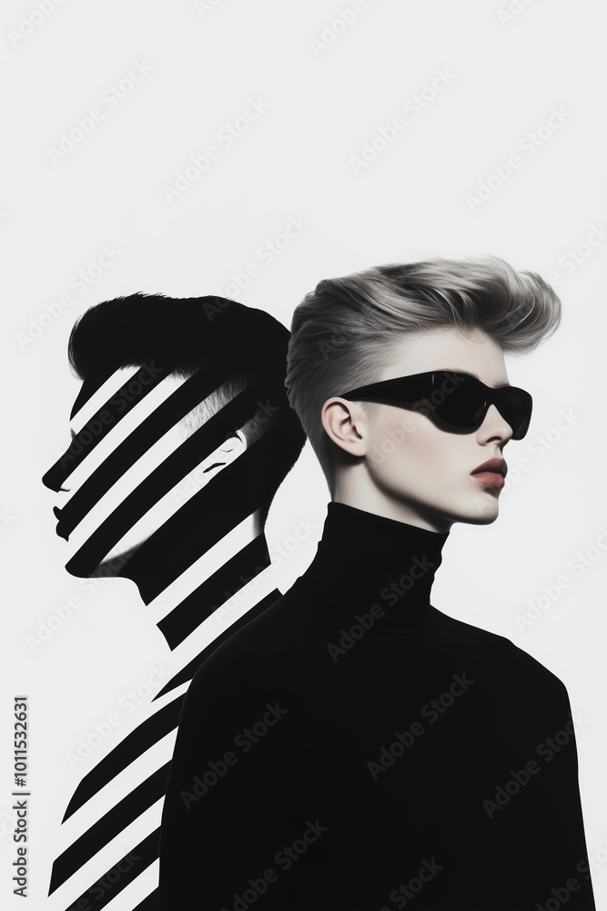 High-contrast fashion photograph of an androgynous male model wearing ...
