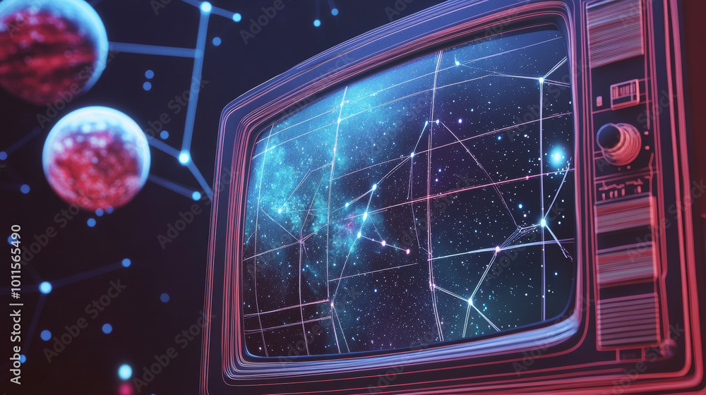 A retro TV screen is transformed into a starry night sky. It's filled ...