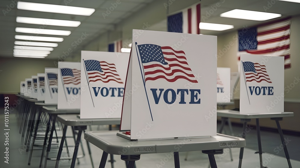 US election row of voting booths at polling stations during the ...