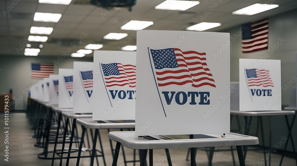 US election row of voting booths at polling stations during the ...