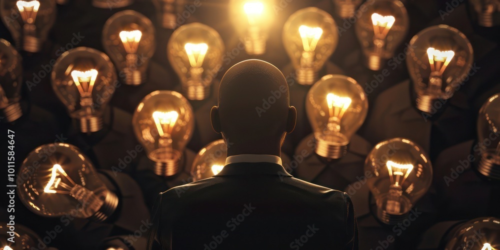 Lightbulb illustration over a business leaderâ€™s head, representing ...