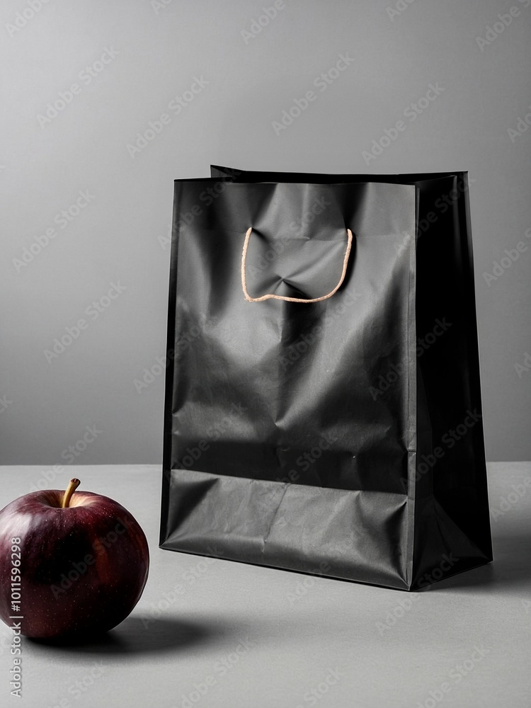 Simple empty blank black craft shopping recycled paper bag with handles ...