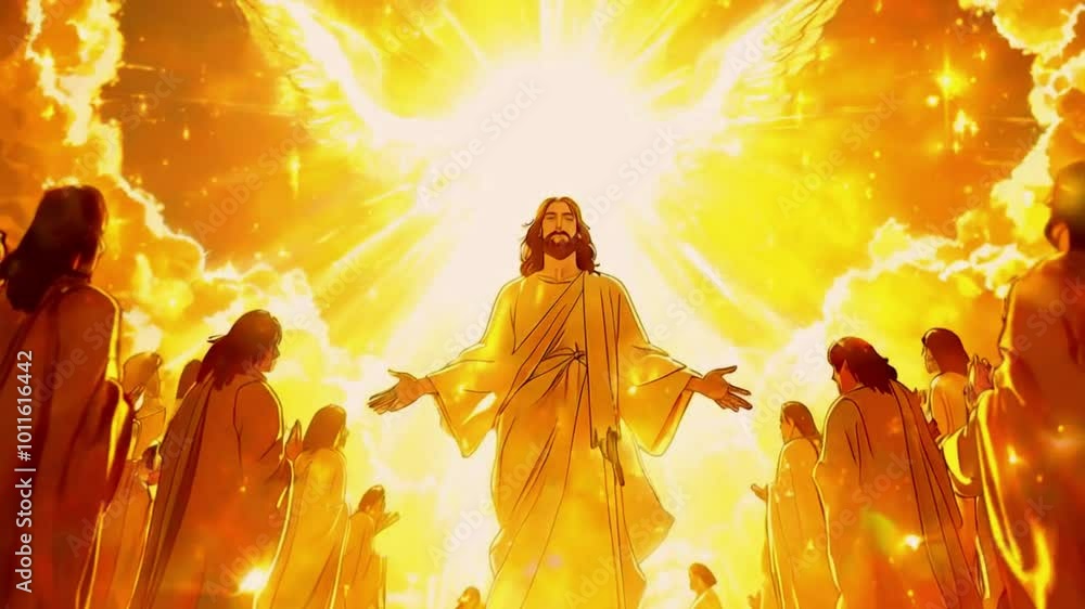 Jesus rises, ethereal choir of angels. The golden light music ...