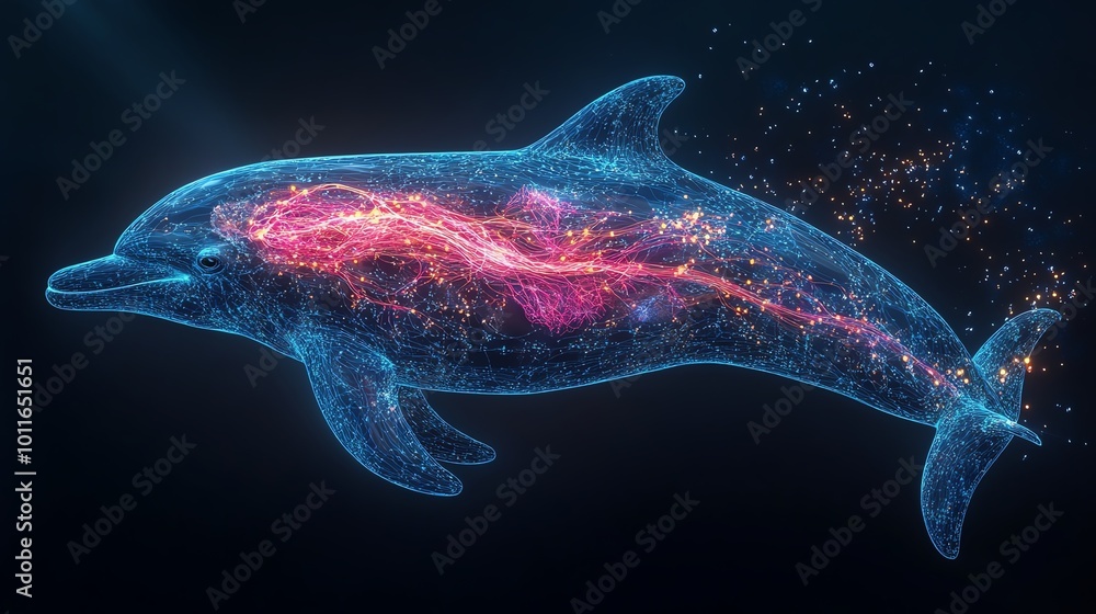Artistic rendering of a dolphin s nervous system showing brain and ...