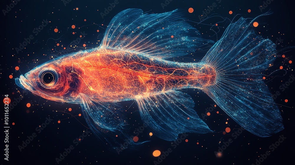 Fish nervous system with highlighted areas for aquatic sensory ...