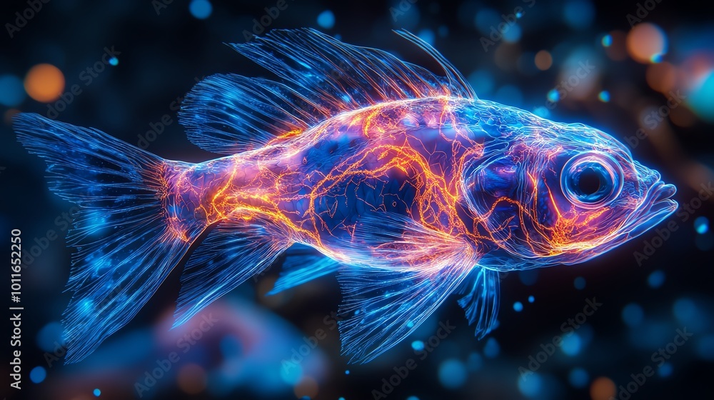 Fish nervous system with highlighted areas for aquatic sensory ...