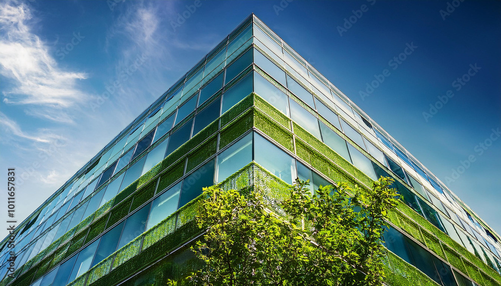 Eco-friendly building in the modern city. Sustainable glass office ...