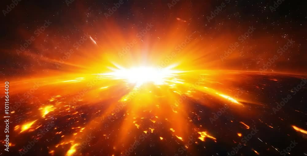 Creative visualization of a solar storm in space: cosmic plasma flares ...
