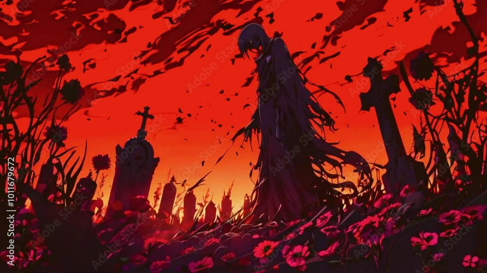 The Angel of Death stands still, shadow moves graveyard, bringing decay ...