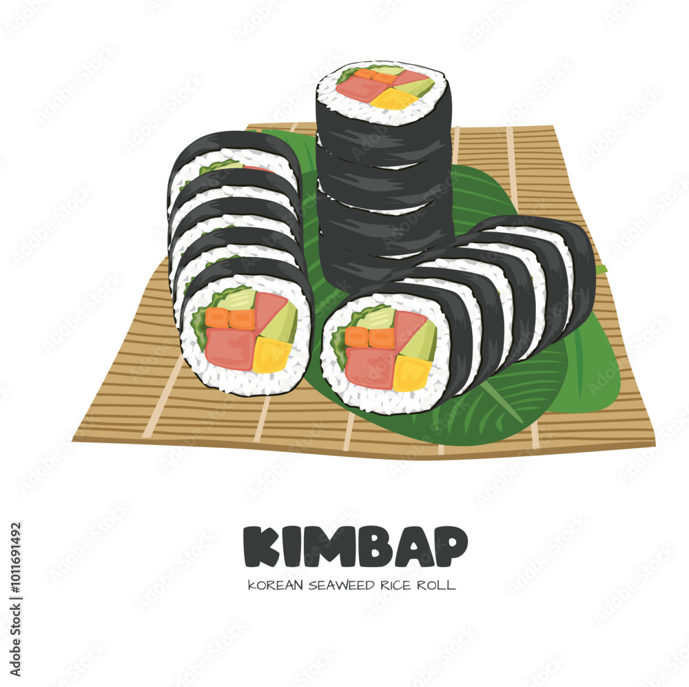 Kimbap or gimbap vector. Korean traditional food clipart. Korean ...