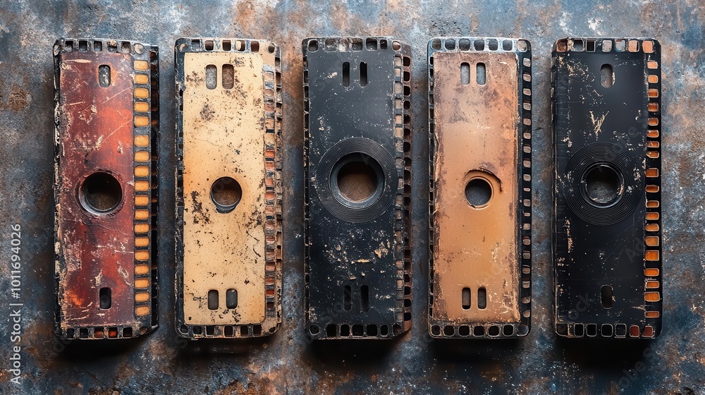 vector grunge textures featuring six distressed film strip designs with ...