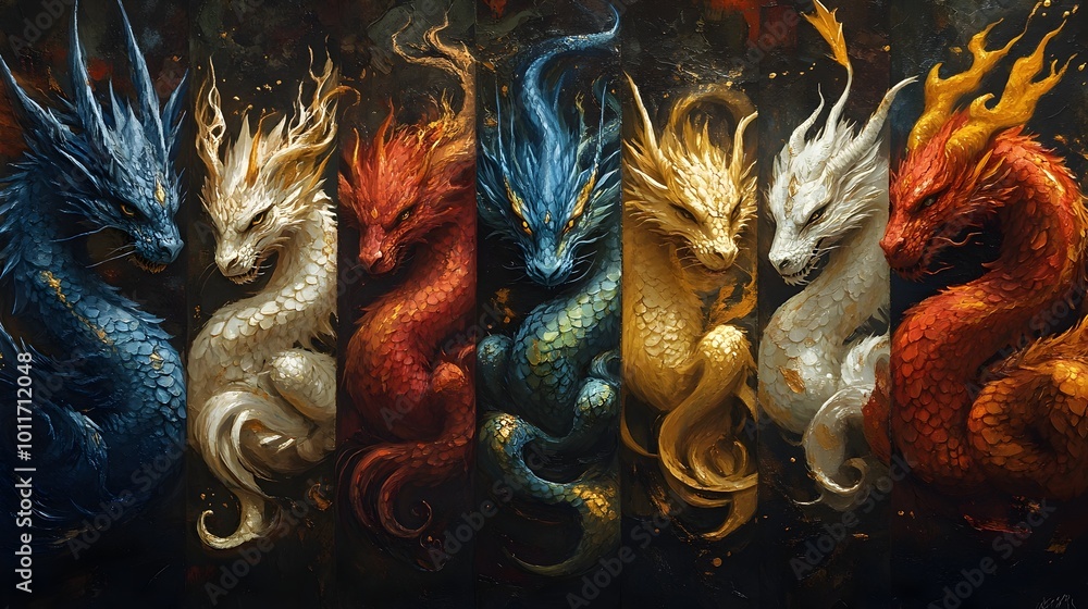 Mesmerizing digital depicting a group of mythical fire-breathing ...