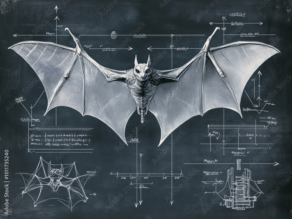 vampire bat engineering drawing - a halloween blueprint with technical ...