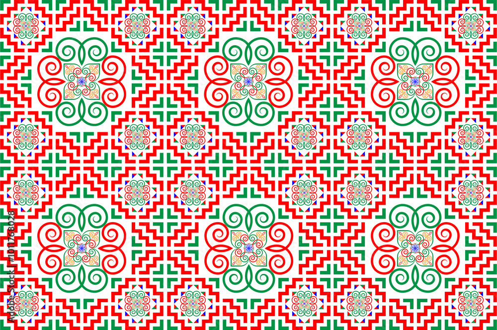 The design of the pattern imitates the ethnic embroidery of the Hmong ...