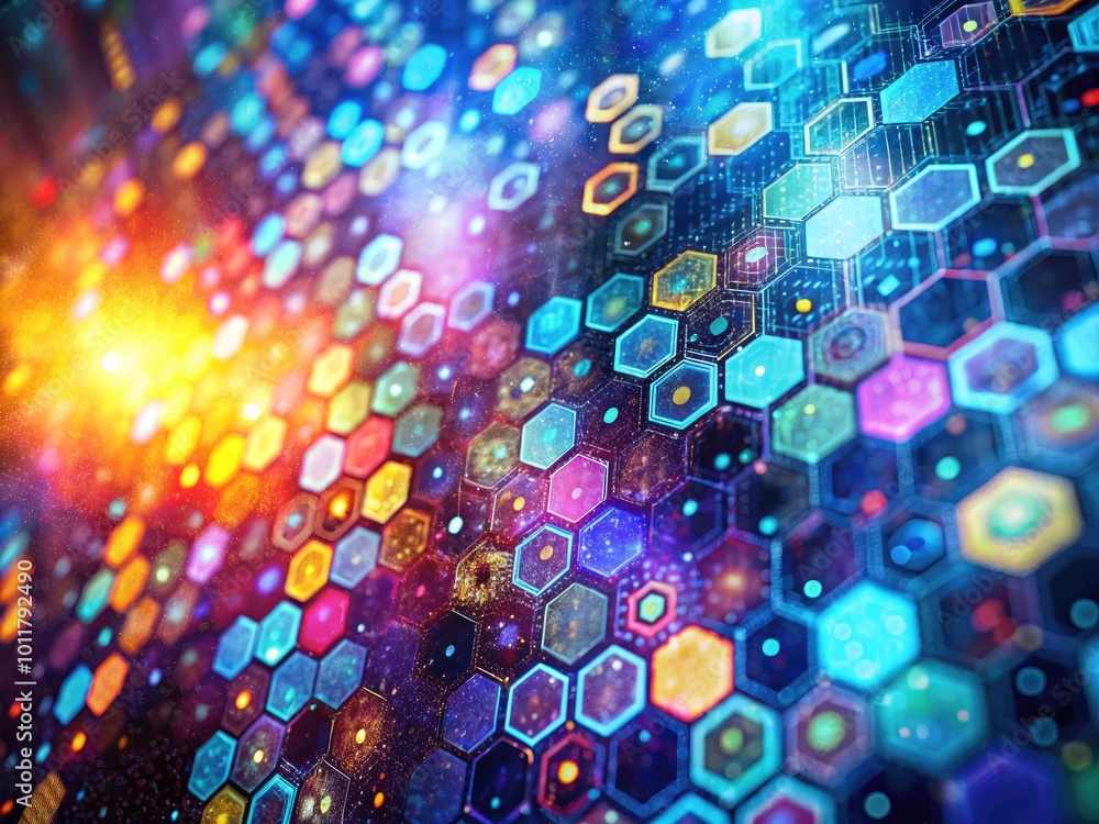 Abstract hexadecimal code representation on a digital background with vibrant colors and ...