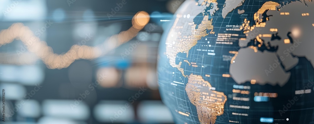 Detailed globe with financial districts in the background, portraying ...