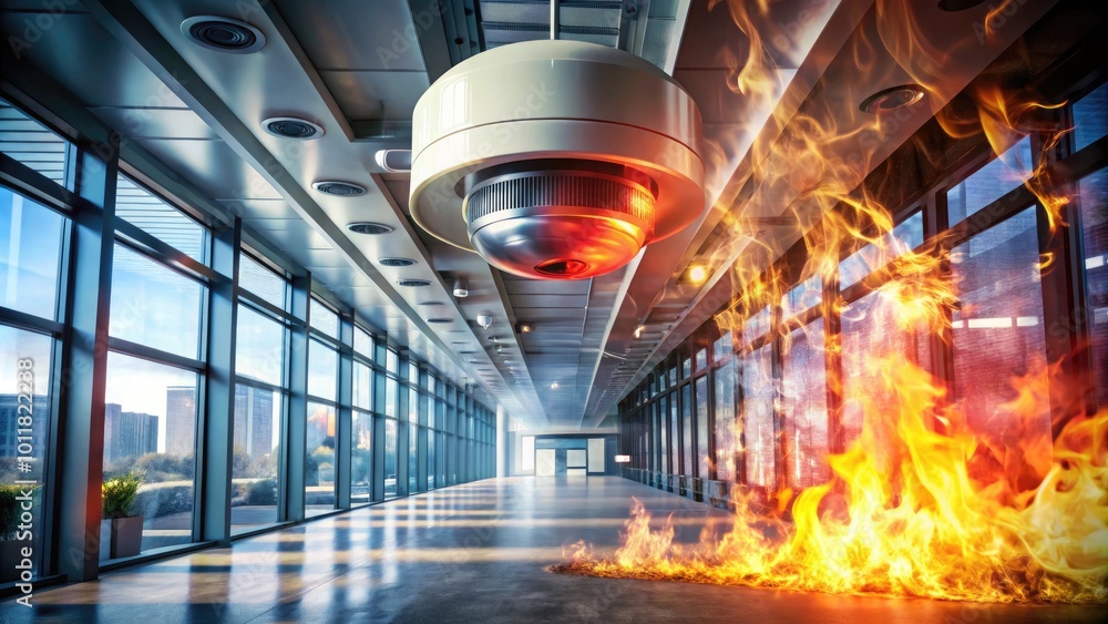 Advanced Fire Detection System with Smoke and Heat Sensors in a Modern ...