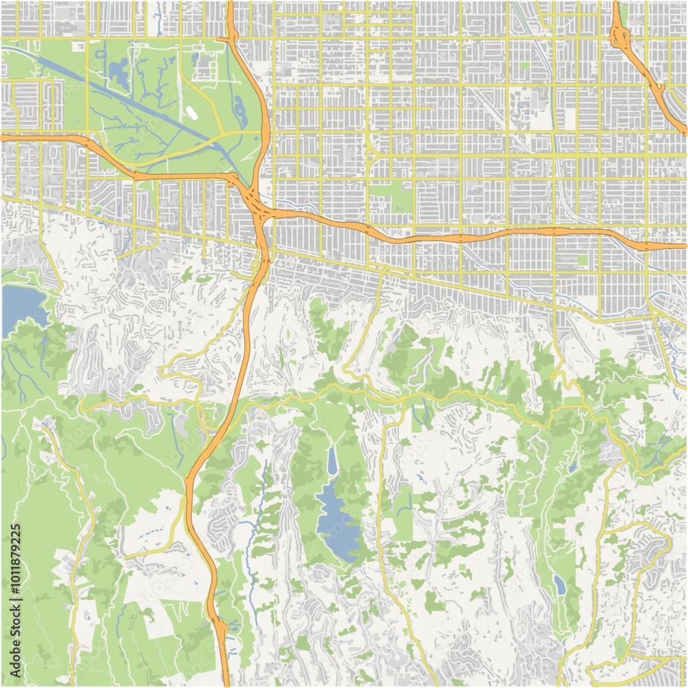 Map of Sherman Oaks in California in a normal road map style. Contains ...