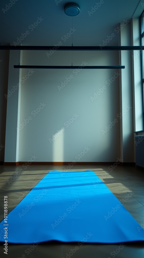 Indoor yoga scene with a blue mat in a bright room gym room Ultra ...