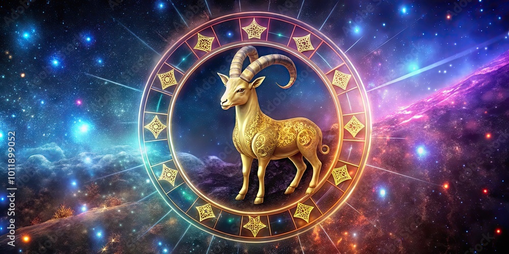 Capricorn Zodiac Sign in Metallic Colors with Astrological Symbols and ...