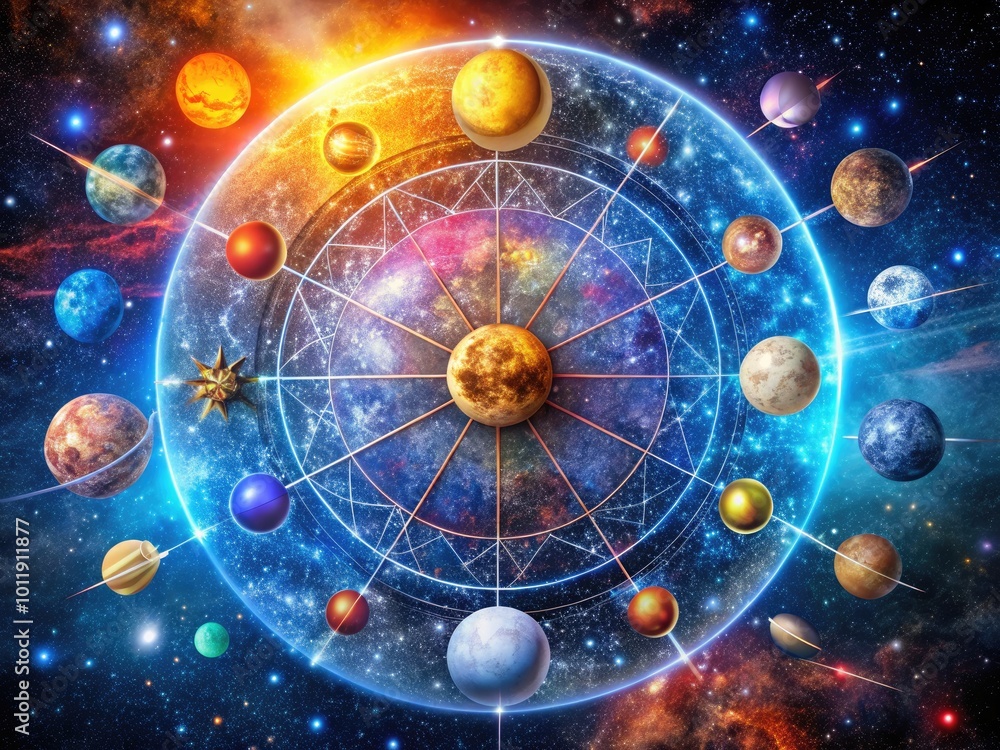 Celestial Astro Chart with Zodiac Signs and Planetary Alignments for ...