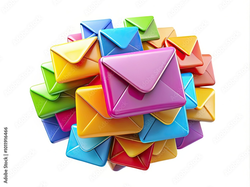 Bright clip art depicting email icons, envelopes, and messaging symbols ...