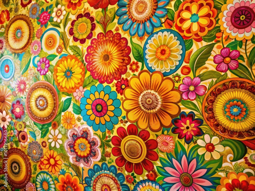 Bright retro hippie wallpaper featuring colorful patterns and groovy ...