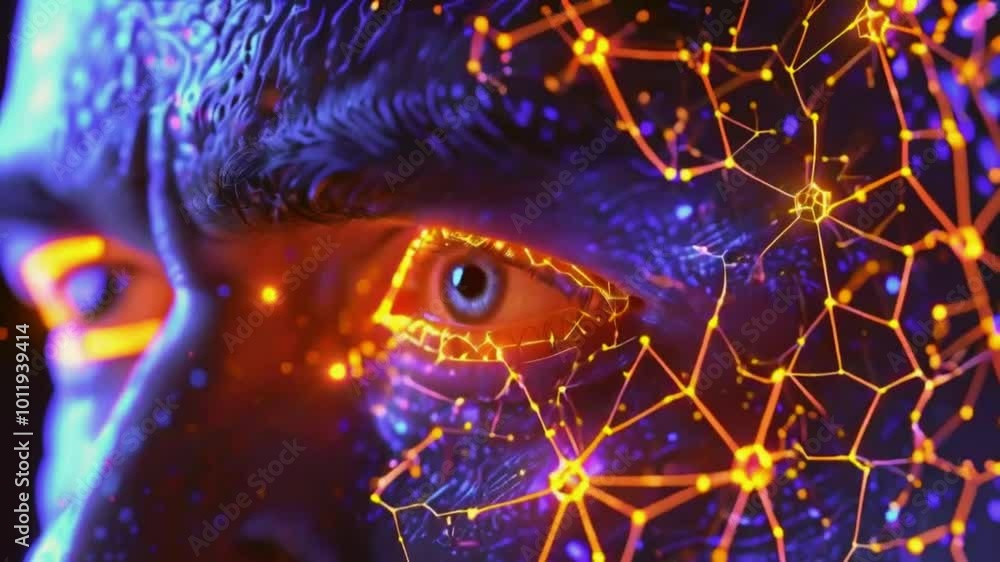 A close-up of the man’s skin AI-controlled nanobots performing micro ...