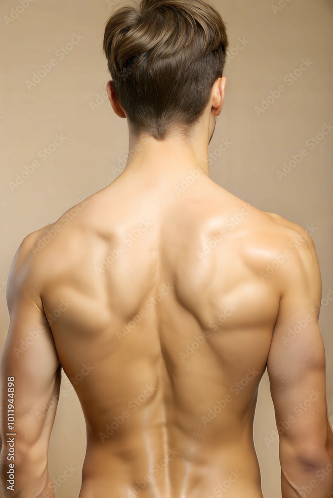 A fitness enthusiast presents their well-defined back muscles ...